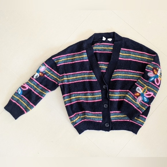 Moth | Sweaters | Striped Floral Felted Cardigan By Moth | Poshmark